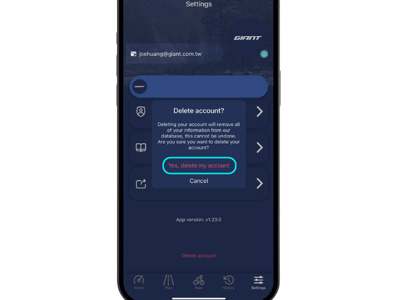 Delete RideControl App | Giant Bicycles Official site